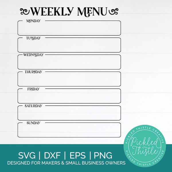 Weekly Menu Planner - Etsy