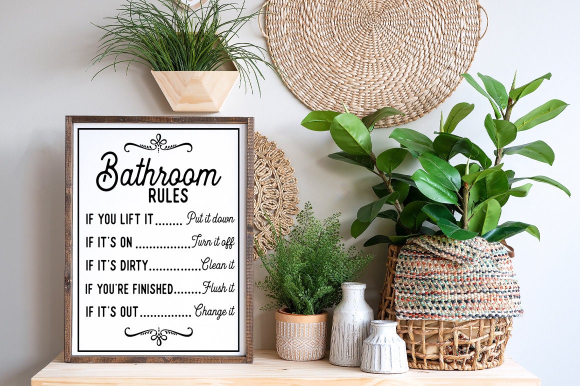 Farmhouse Bathroom Rules Sign SVG: Funny Bathroom Decor (digital ...