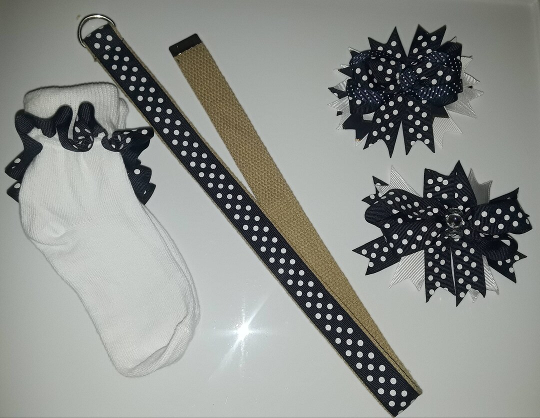 Blue and White Polka Dot Socks, Bows, and Belt Set - Etsy