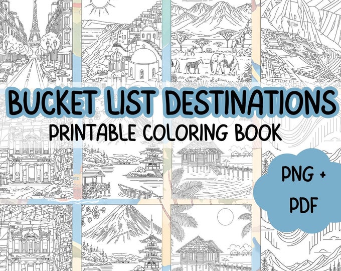Printable Travel Coloring Book | Bucket List Edition | Travel Coloring ...