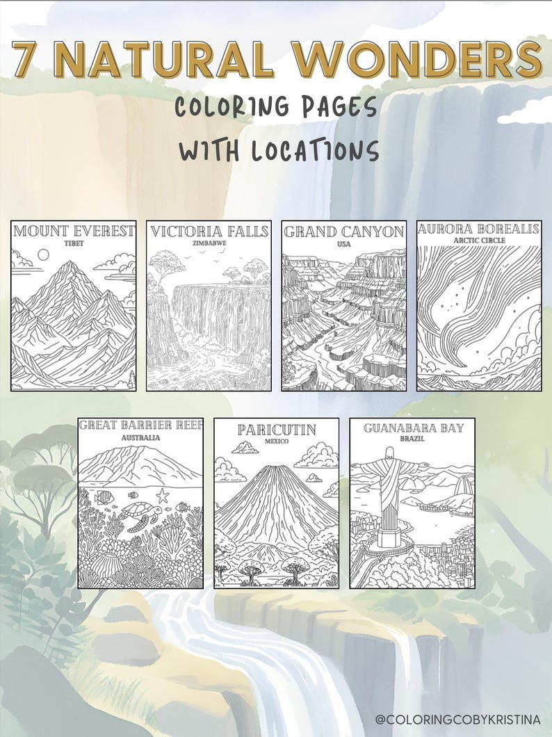 7 Natural Wonders of the World Coloring Book - Printable Coloring Book ...