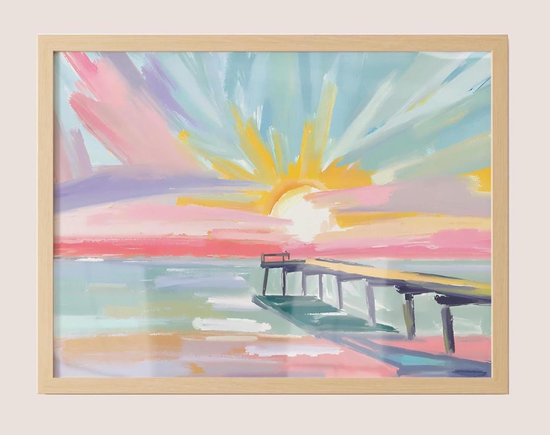 Coastal Sunset Digital Print | Pier at Sunset Wall Art | Colorful Beach ...