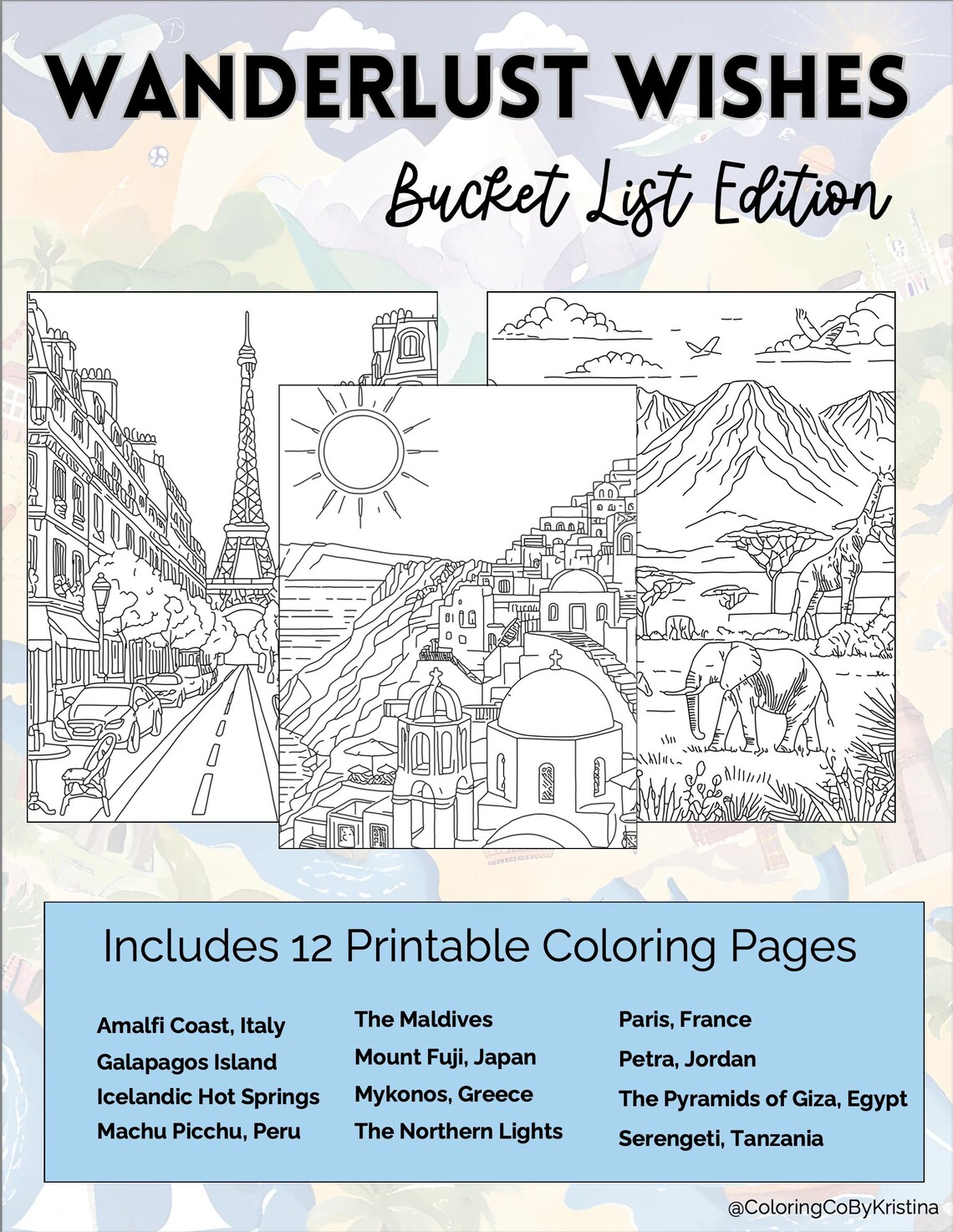 Printable Travel Coloring Book | Bucket List Edition | Travel Coloring ...