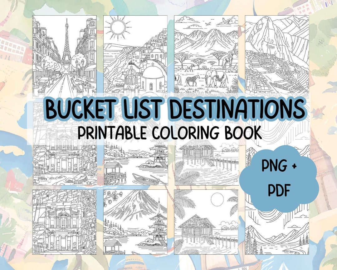 Printable Travel Coloring Book | Bucket List Edition | Travel Coloring ...