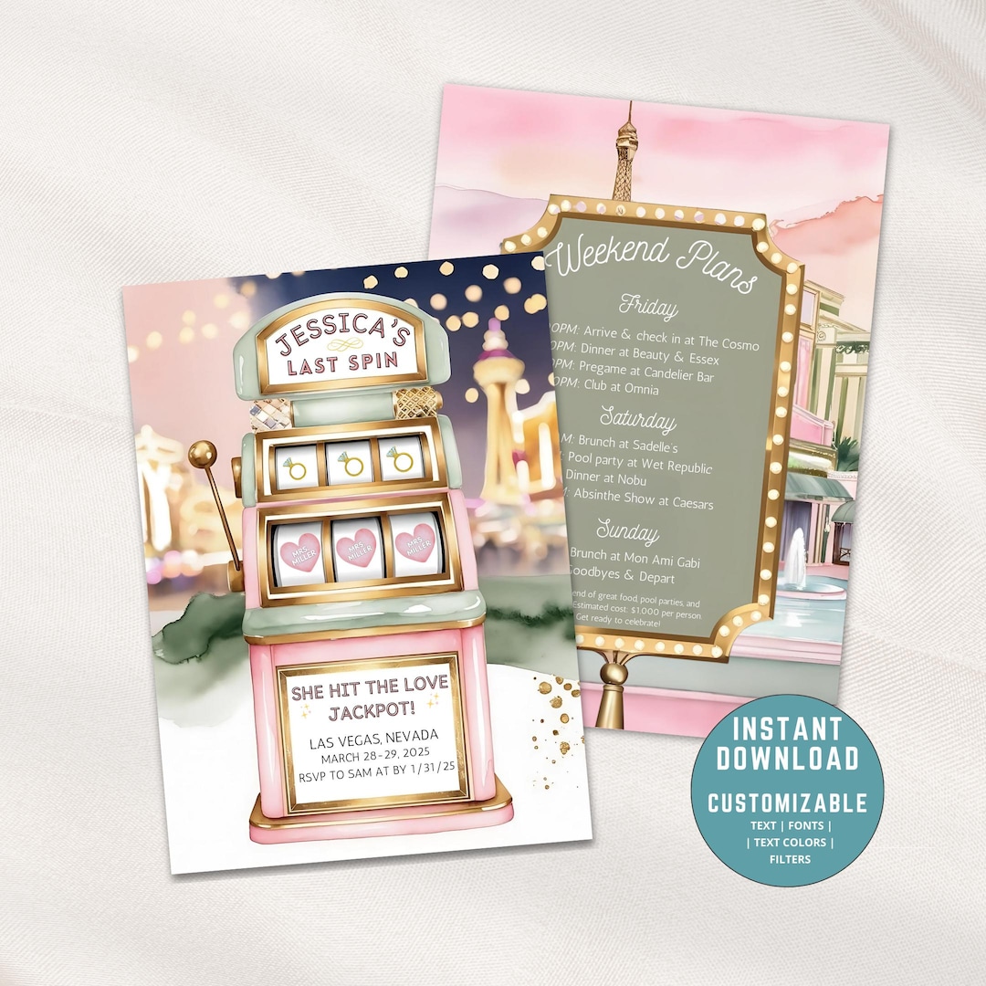 Las Vegas Bachelorette Invitation: Slot Machine Canva Template (digital ...