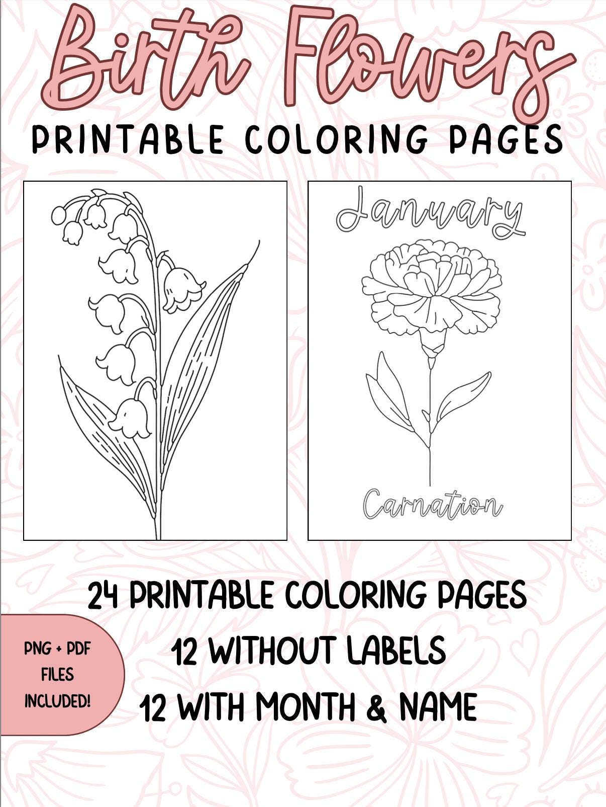 Birth Flower Coloring Book | Monthly Birth Flowers Digital Download ...