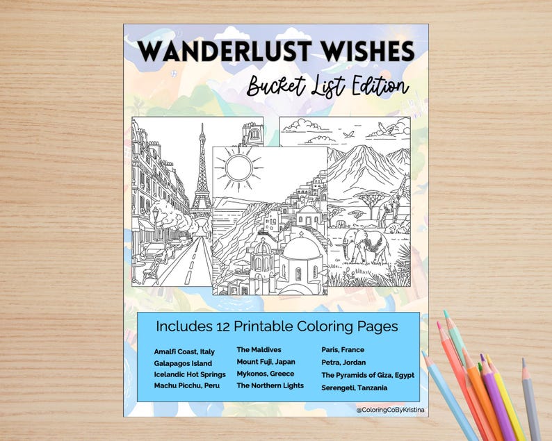 Printable Travel Coloring Book | Bucket List Edition | Travel Coloring ...