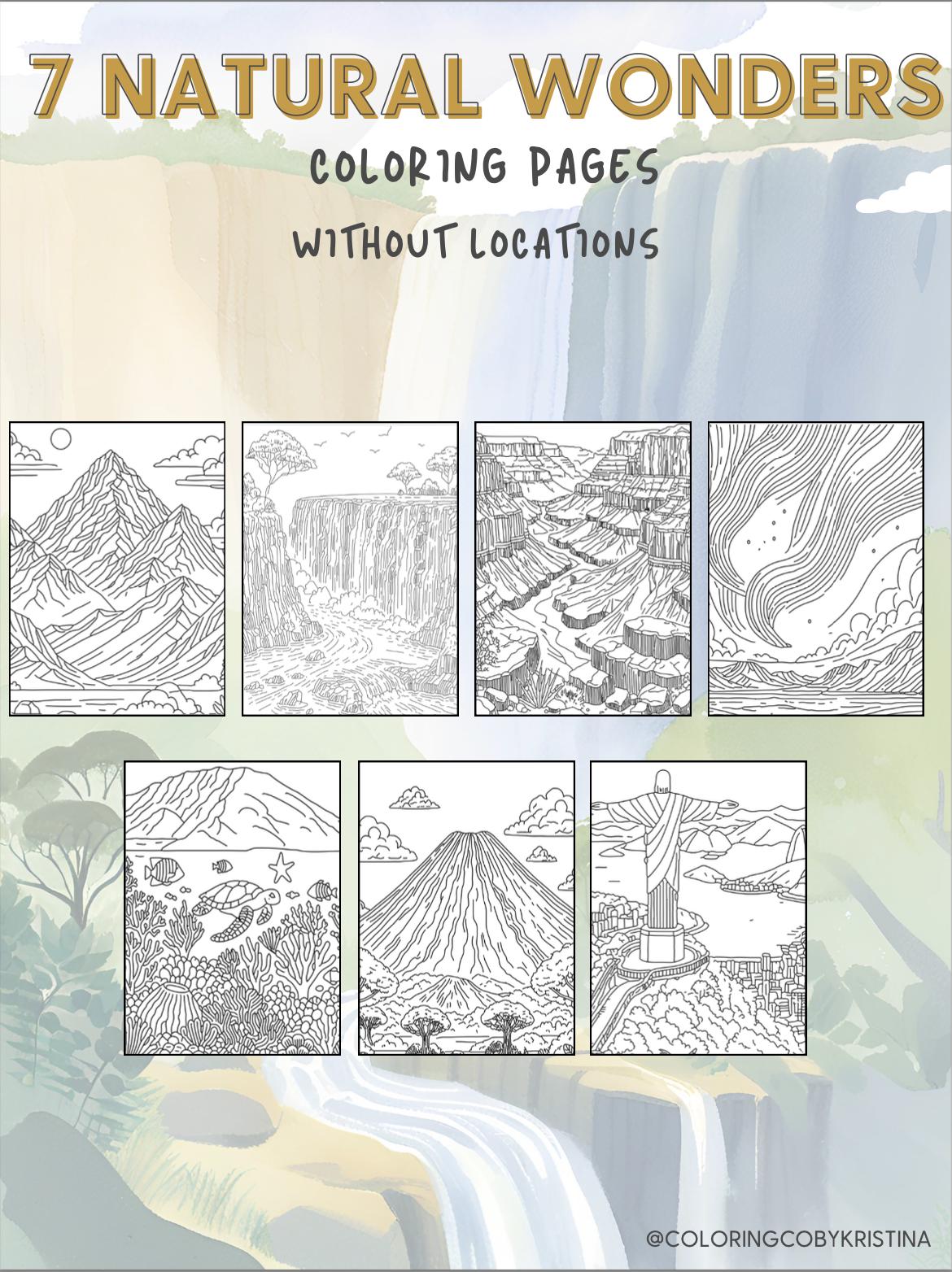 7 Natural Wonders of the World Coloring Book Printable Coloring Book ...