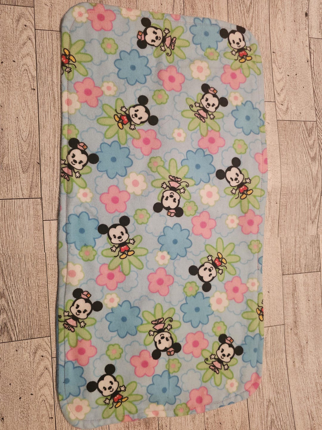 Burp Cloth, Mickey Mouse, Minnie Mouse, Flowers, Blue, Pink, Green ...