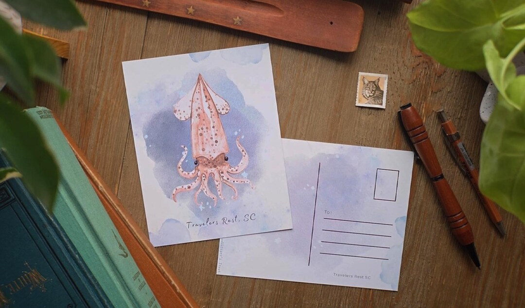 Squid - Cuttlefish - Postcard - Travelers Rest South Carolina - Bird Postcard - Etsy