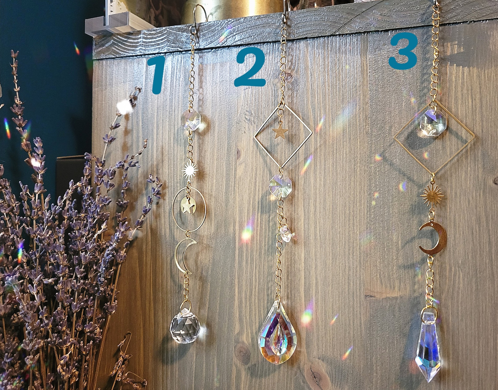 Small Crystal Suncatcher - Moon Sun Stars - Etsy