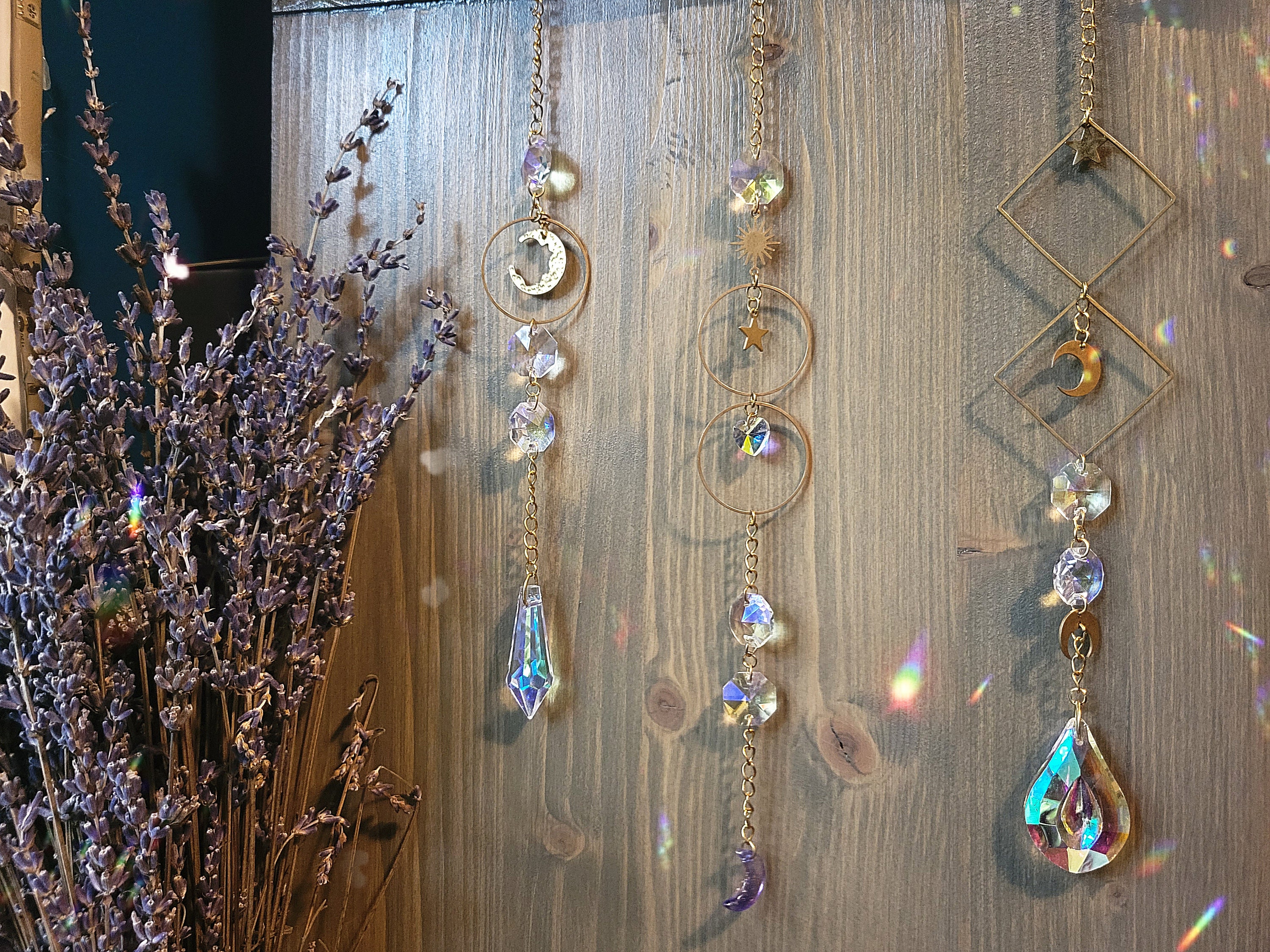 Small Crystal Suncatcher - Moon Sun Stars - Etsy