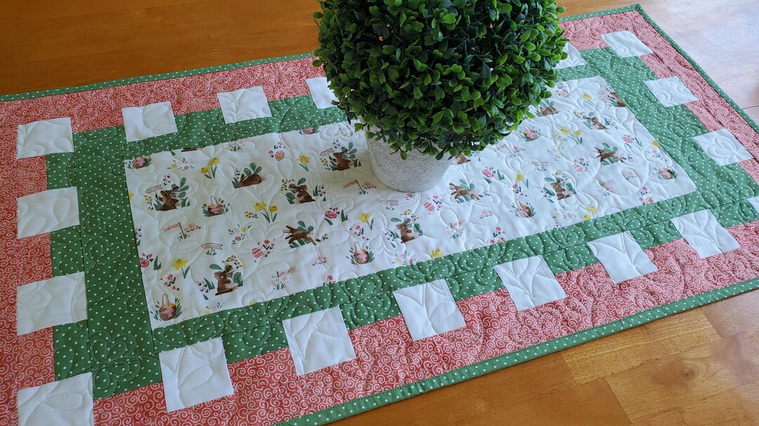 Easter Spring Bunny Quilted Table Runner Topper With Spring Colors and ...