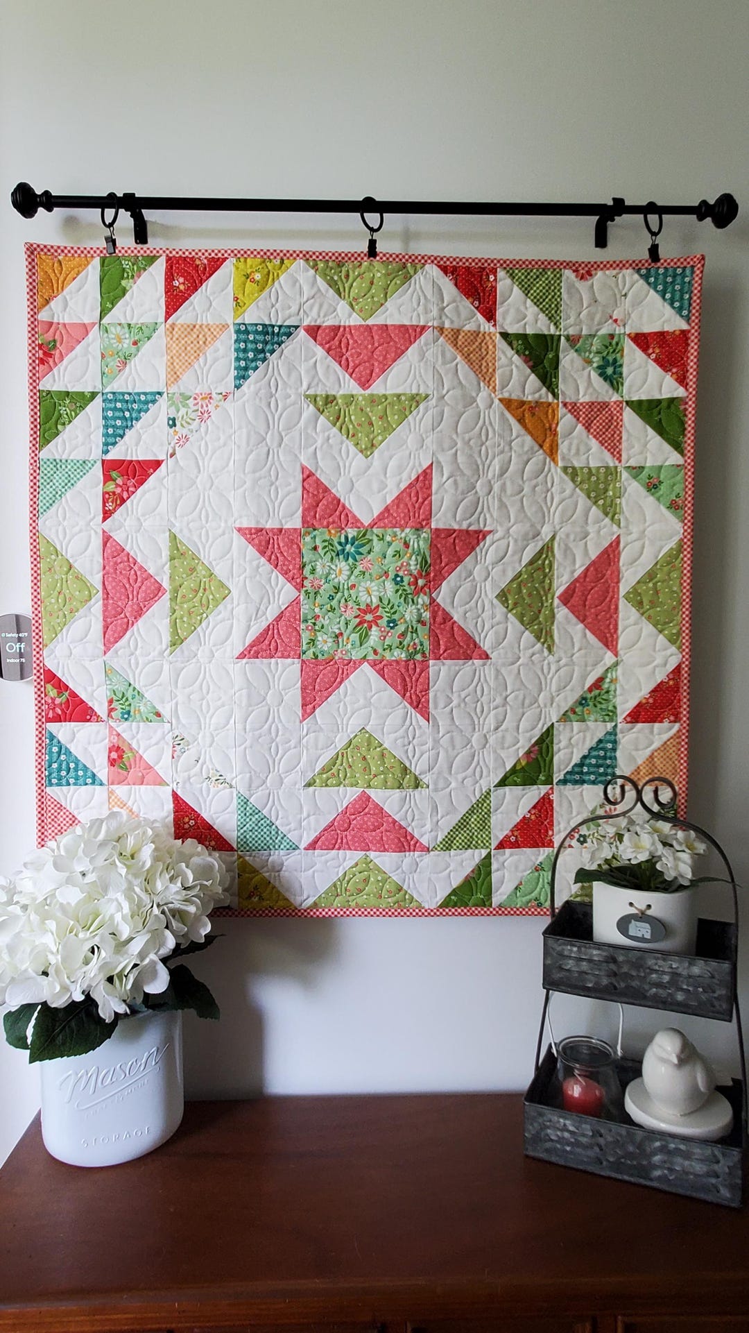 Patchwork Quilted Table Topper or Wall Quilt Hanging, Homemade Spring ...