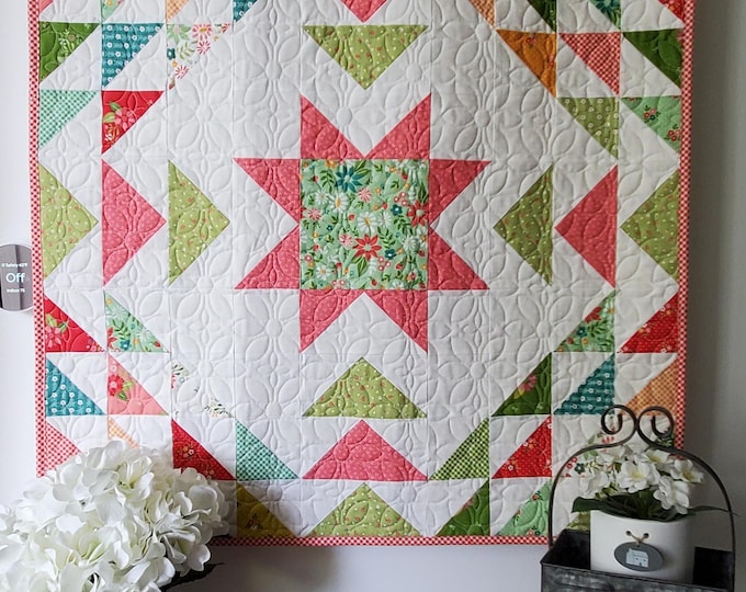 Patchwork Quilted Table Topper or Wall Quilt Hanging, Homemade Spring ...