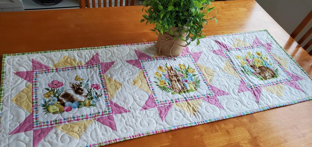 Easter Spring Bunny Quilted Table Runner Topper With Spring Colors and ...