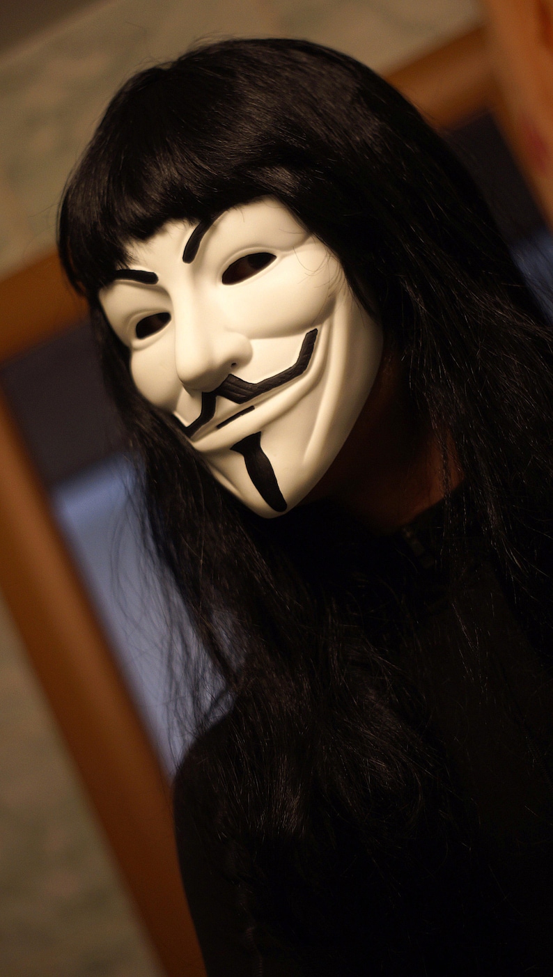 Colleсtion White Guy Fawkes mask with Hat And Wig V for | Etsy