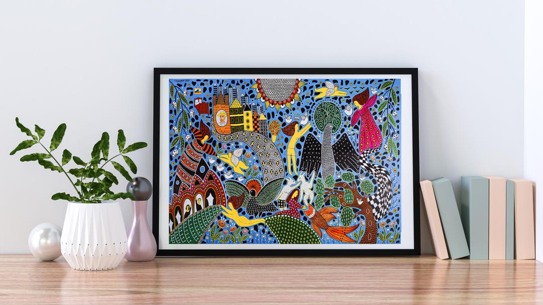 Colorful Folk Art Print | Naive Style Original Painting Reproduction ...