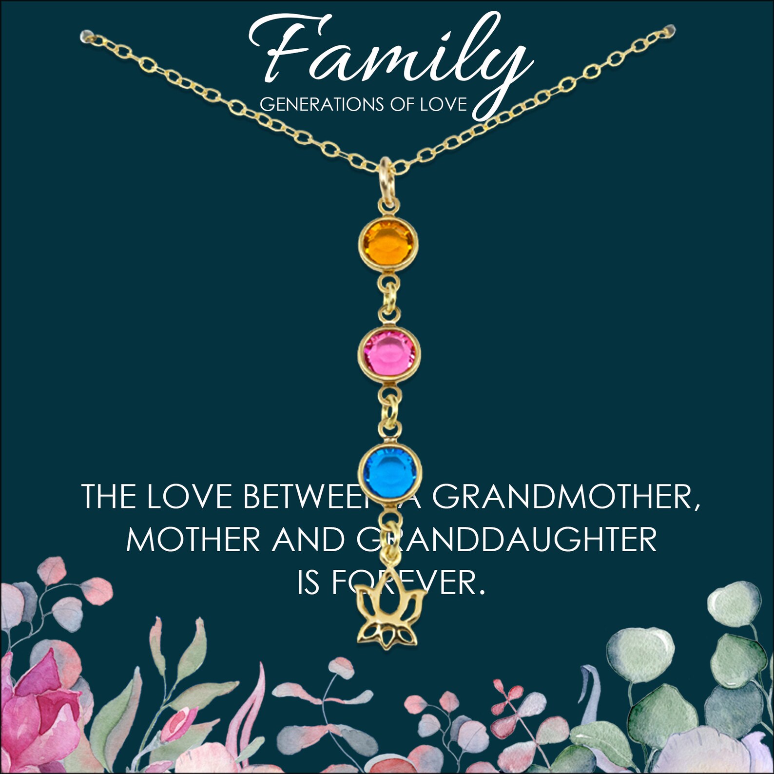 Birthstone Necklace for Grandma, Three Generation Necklace Gifts for ...