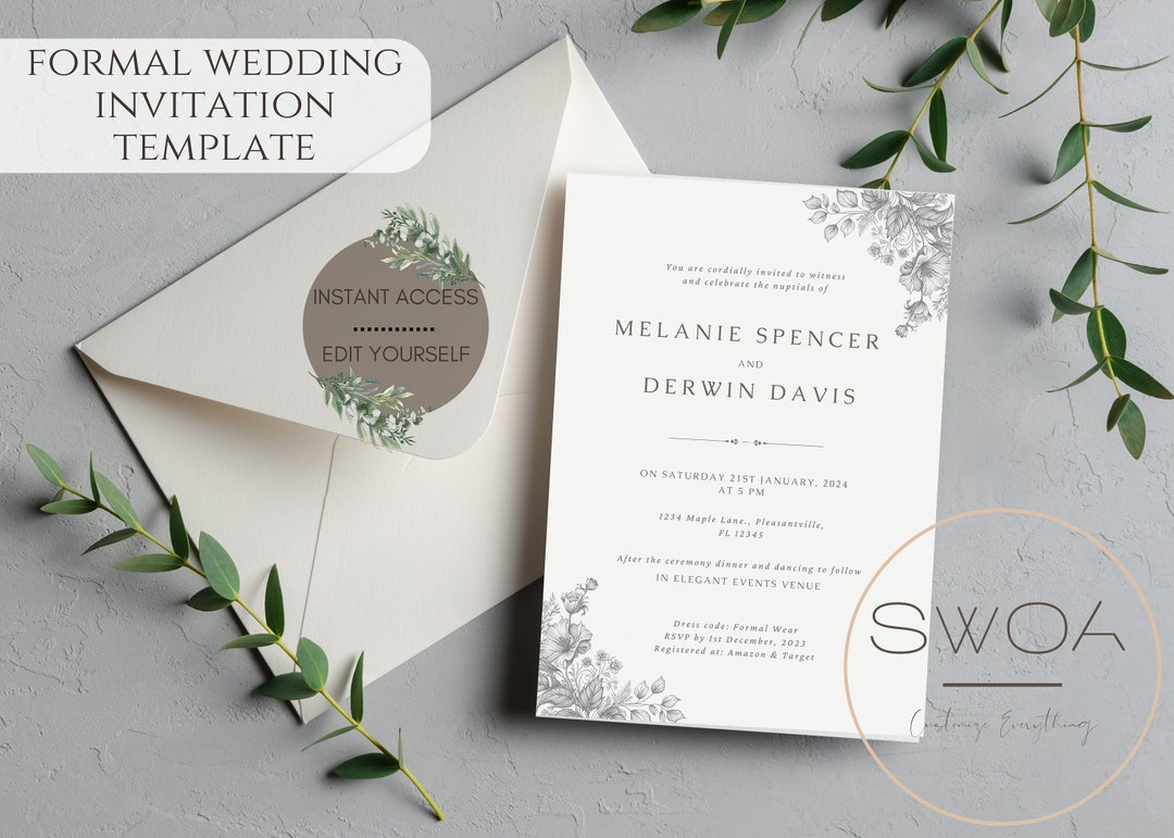 Formal Wedding Invitation Template - Etsy