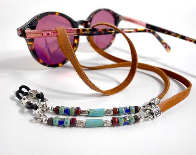 Turquoise Beaded Leather Eyeglass Chain: Southwestern Style - Etsy