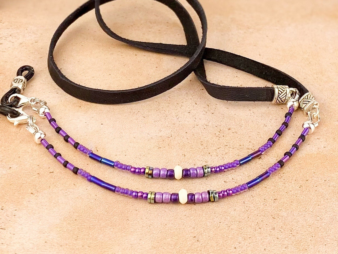 Purple Eyeglass Chain Lanyard. Western Aztec Glasses Chain. Leather ...