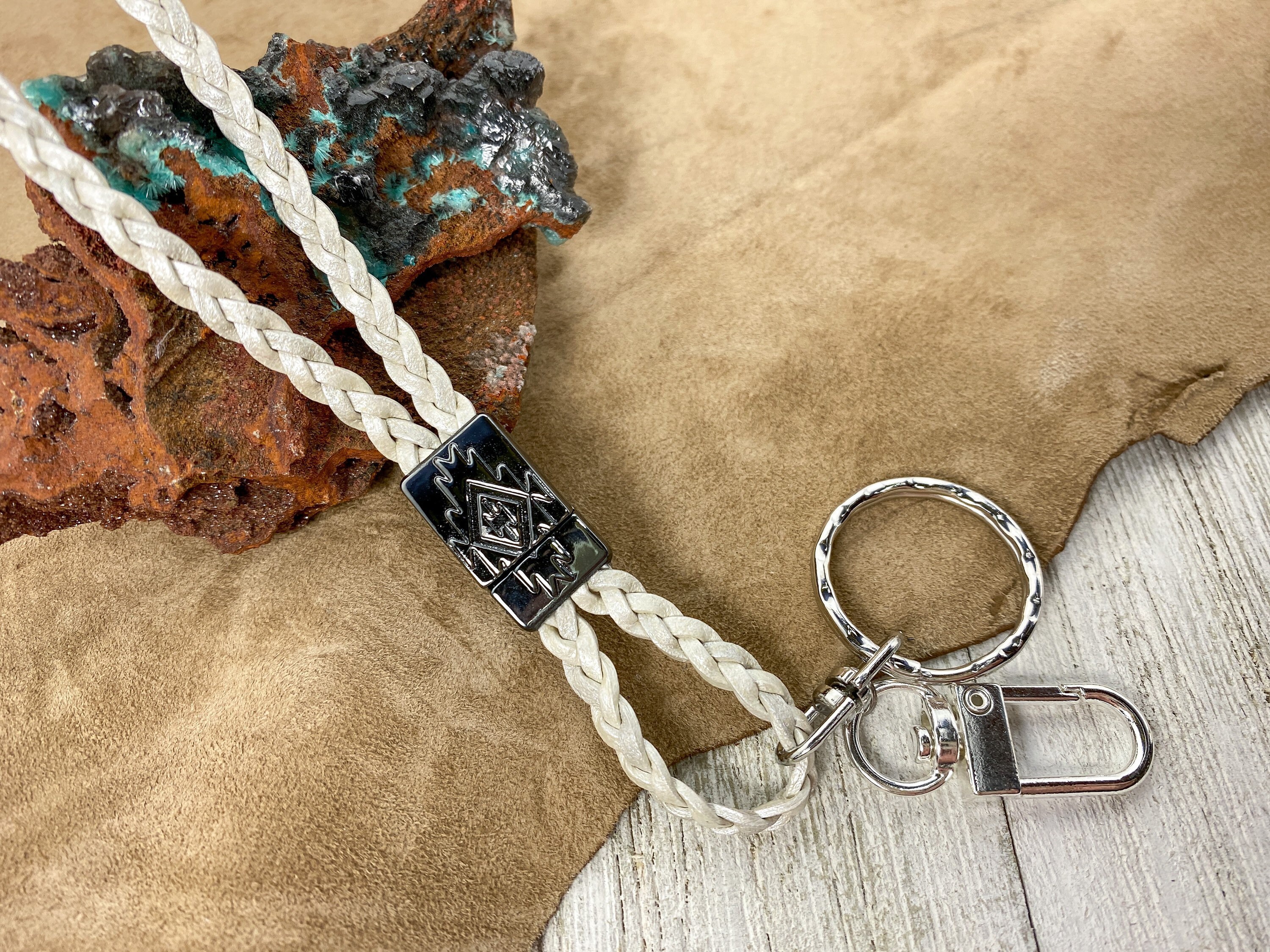 White Braided Leather Lanyard. Detachable Magnetic Leather - Etsy