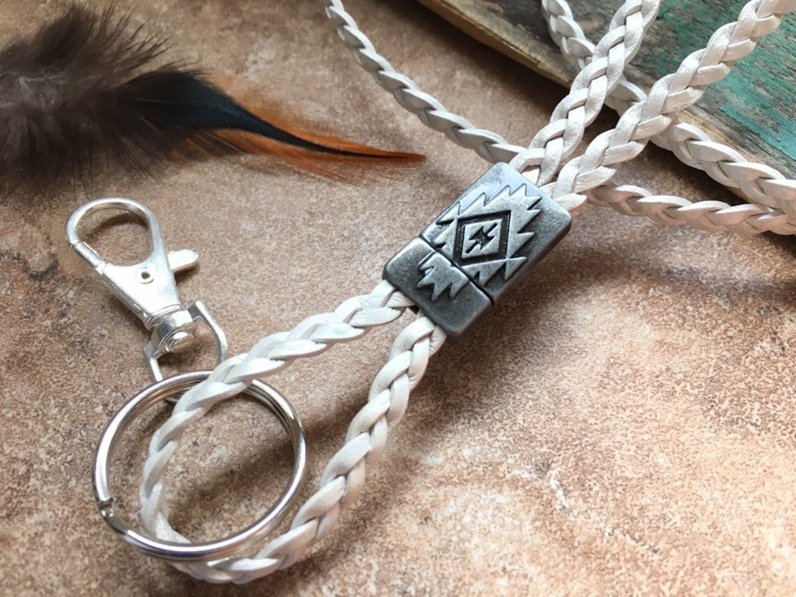 White Braided Leather Lanyard. Detachable Magnetic Leather - Etsy