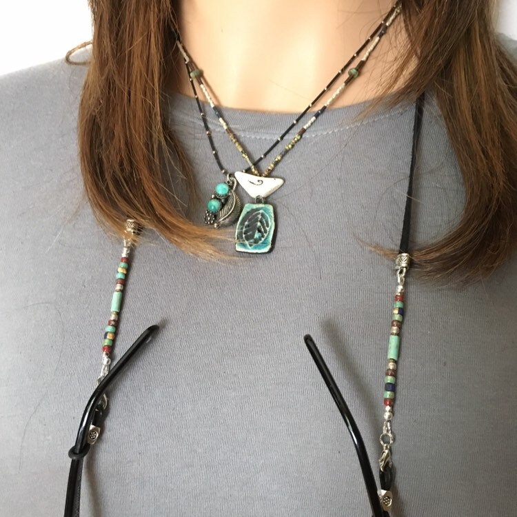 Eyeglass Chain Turquoise Leather Silver Eye Glasses Lanyard - Etsy
