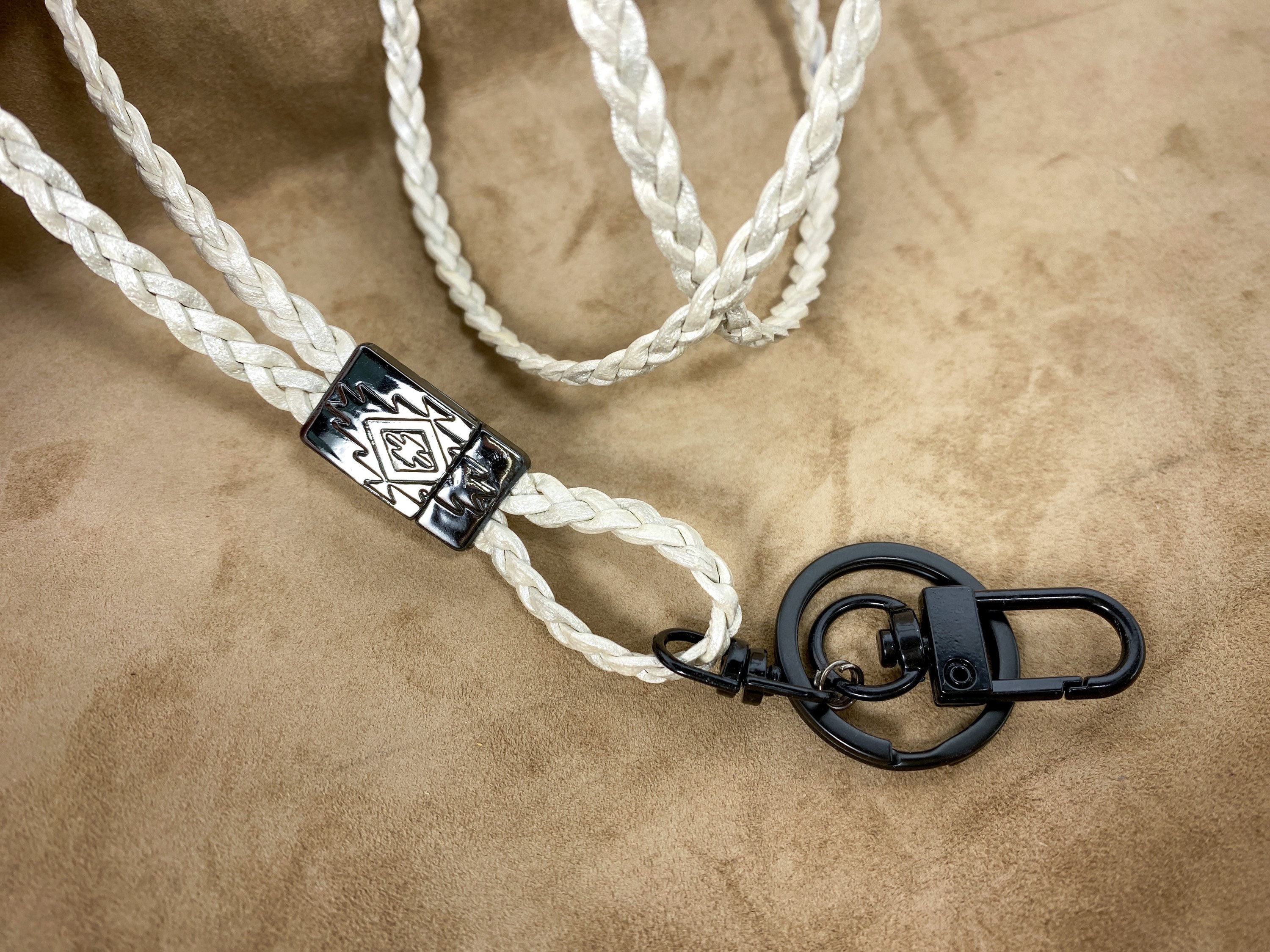 White Braided Leather Lanyard. Detachable Magnetic Leather - Etsy