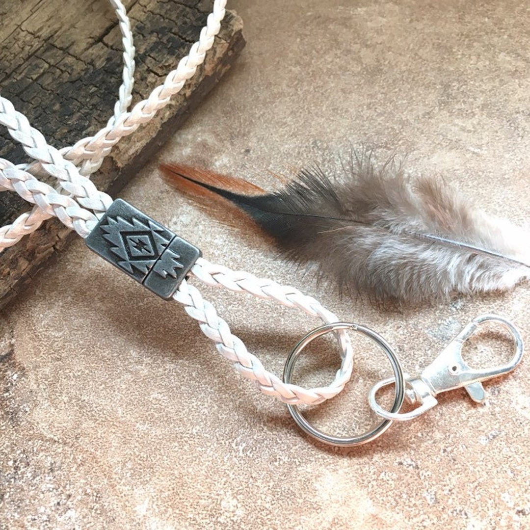 White Braided Leather Lanyard. Detachable Magnetic Leather Lanyard With ...