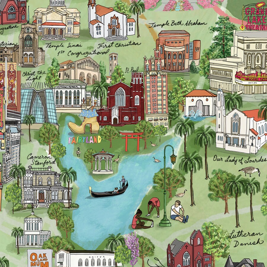 Customizable Illustrated Map of Oakland Print on Archival Art Paper ...