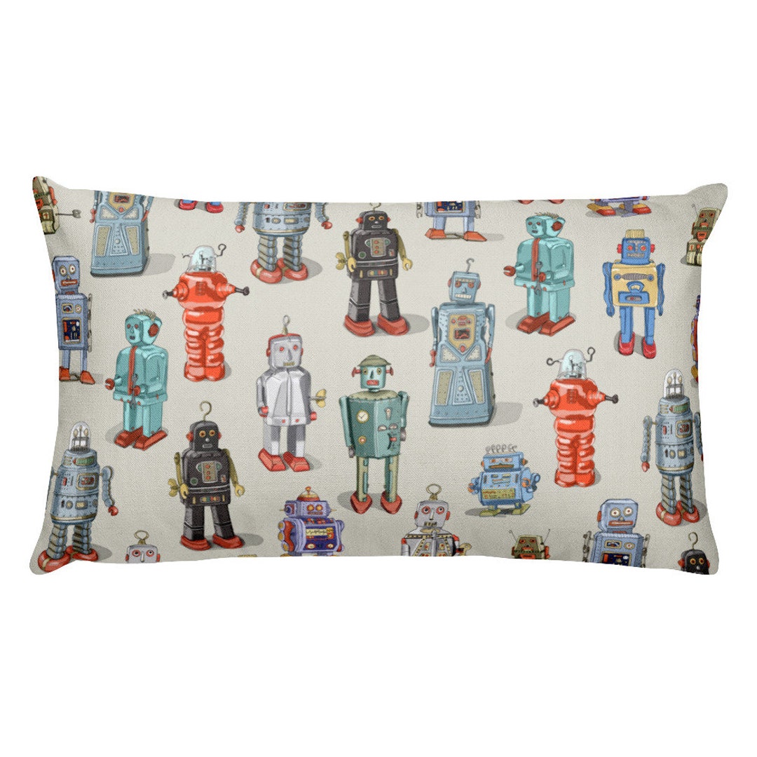 Retro Robots Decorative Throw Pillow: Linen-feel Polyester - Etsy