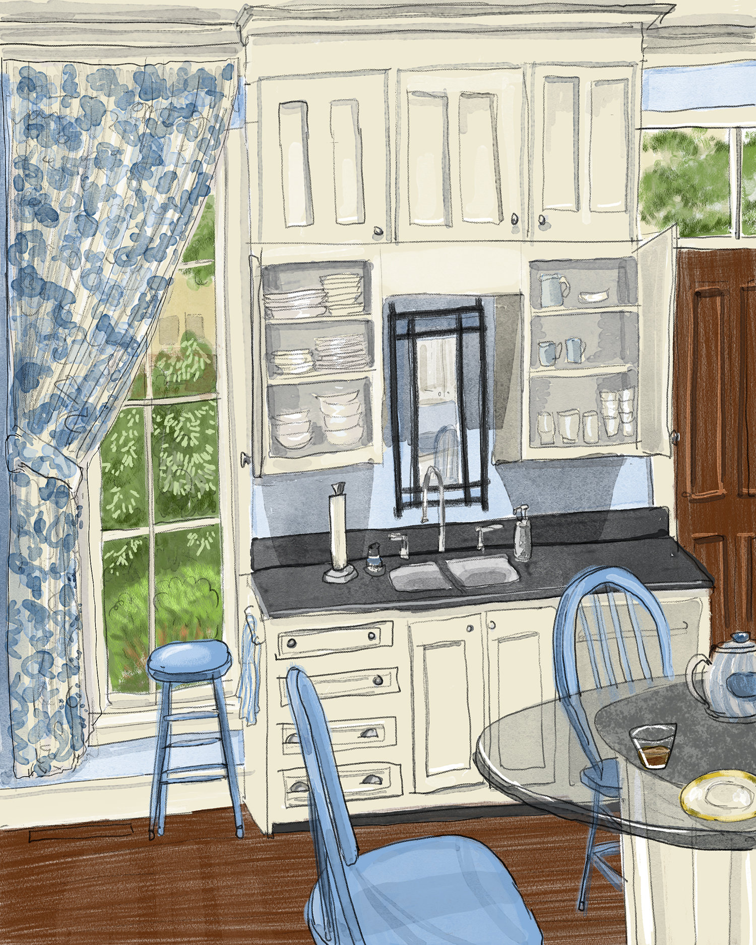 Blue Kitchen Wall Art Print - Etsy