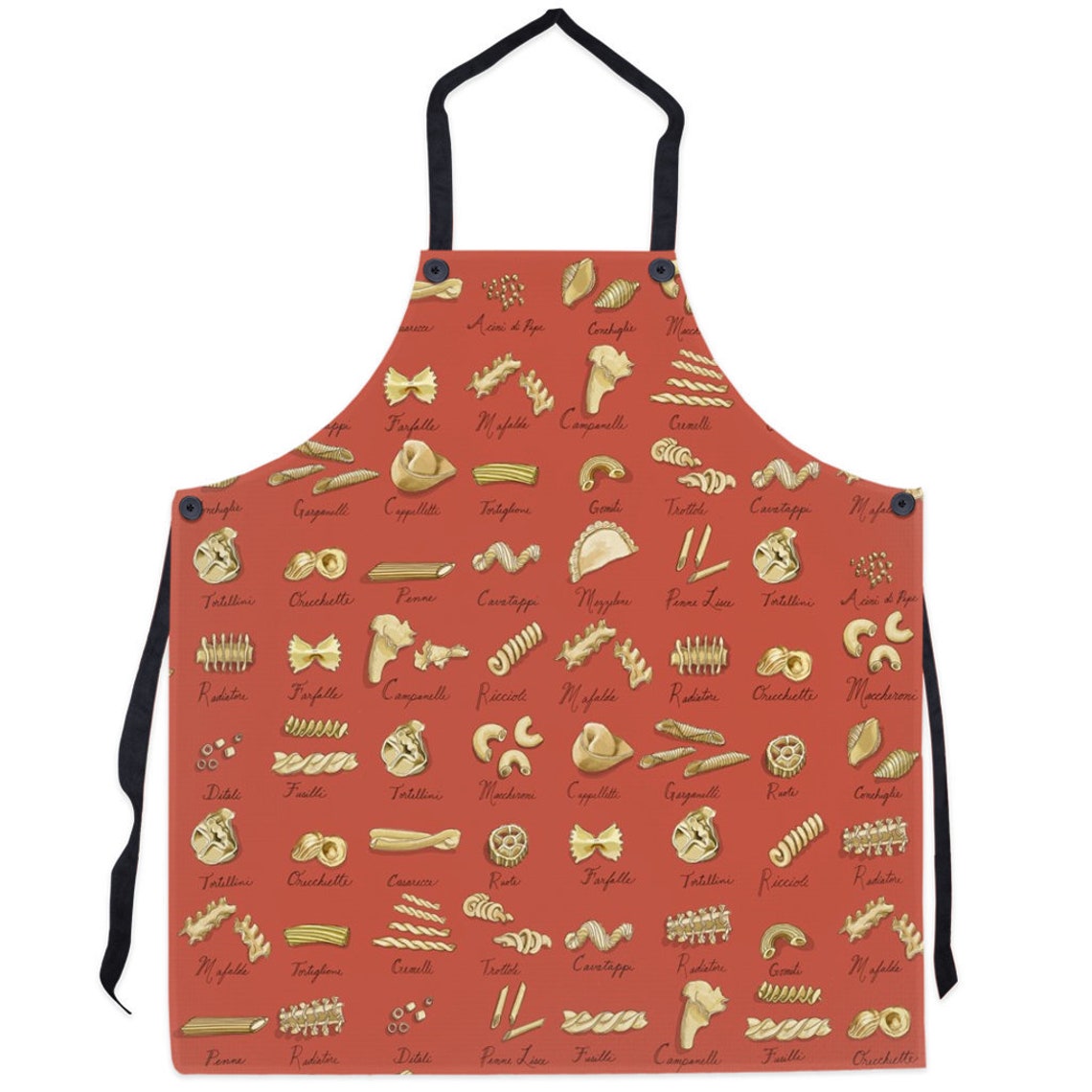 Italian Pasta Shapes Colorful Chef's Apron Tomato Brick Red Kitchen ...