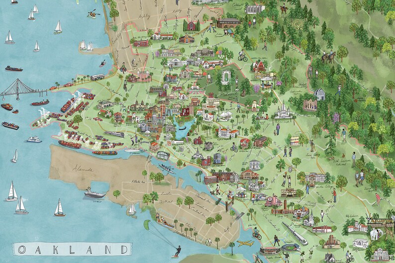 Customizable Illustrated Map of Oakland Print on Archival Art Paper ...