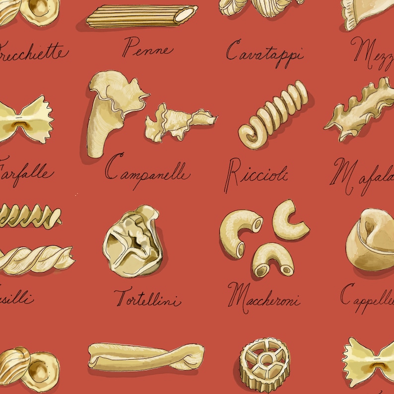 Italian Pasta Shapes Colorful Chef's Apron Tomato Brick Red Kitchen ...