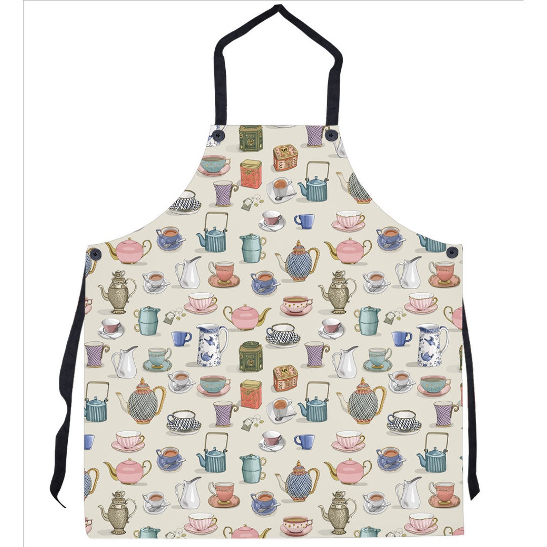 Tea Cups and Teapots Apron Pastel on Light Beige - Etsy