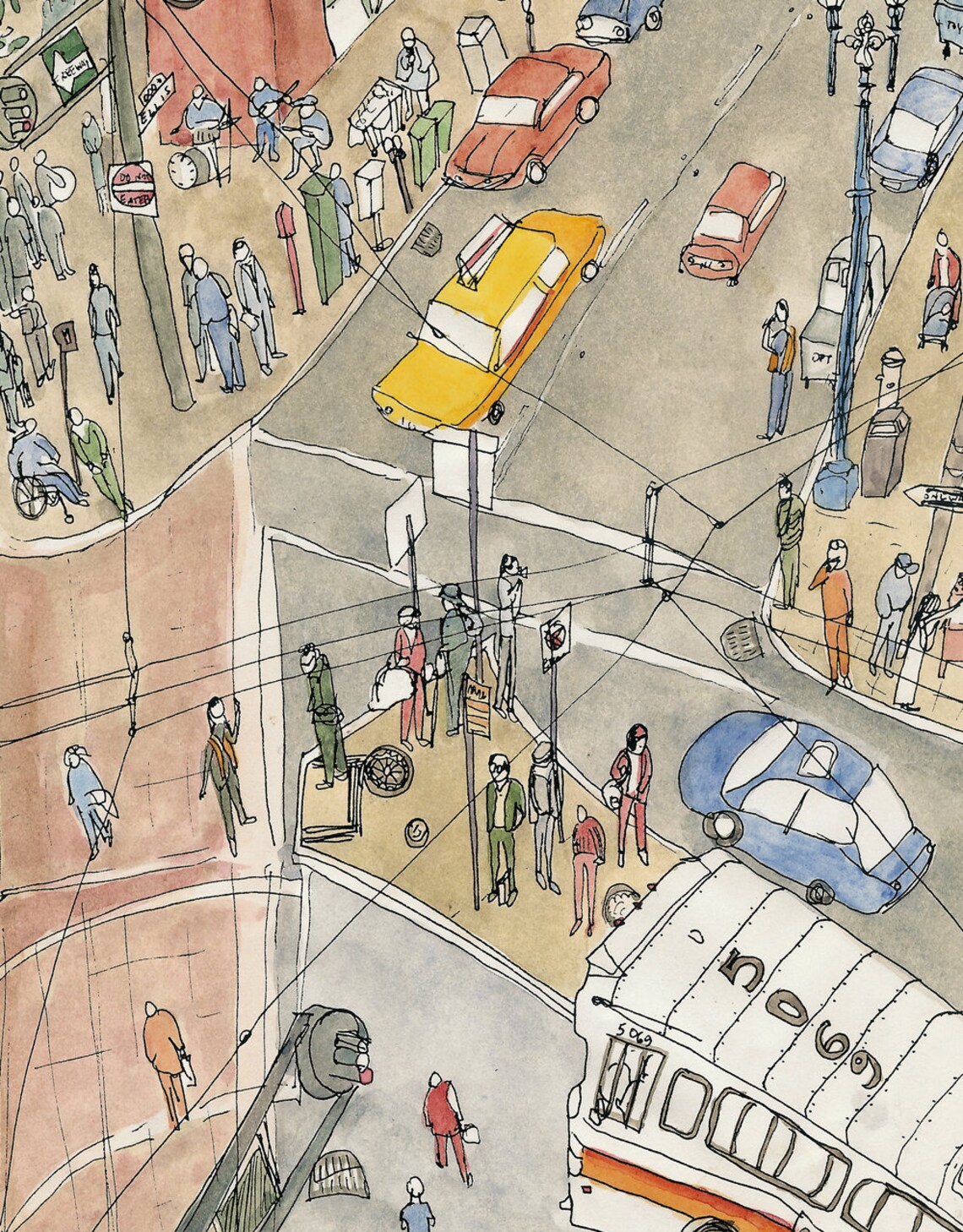 San Francisco Street Scene Art Print, Matted Print of Original Pen and ...