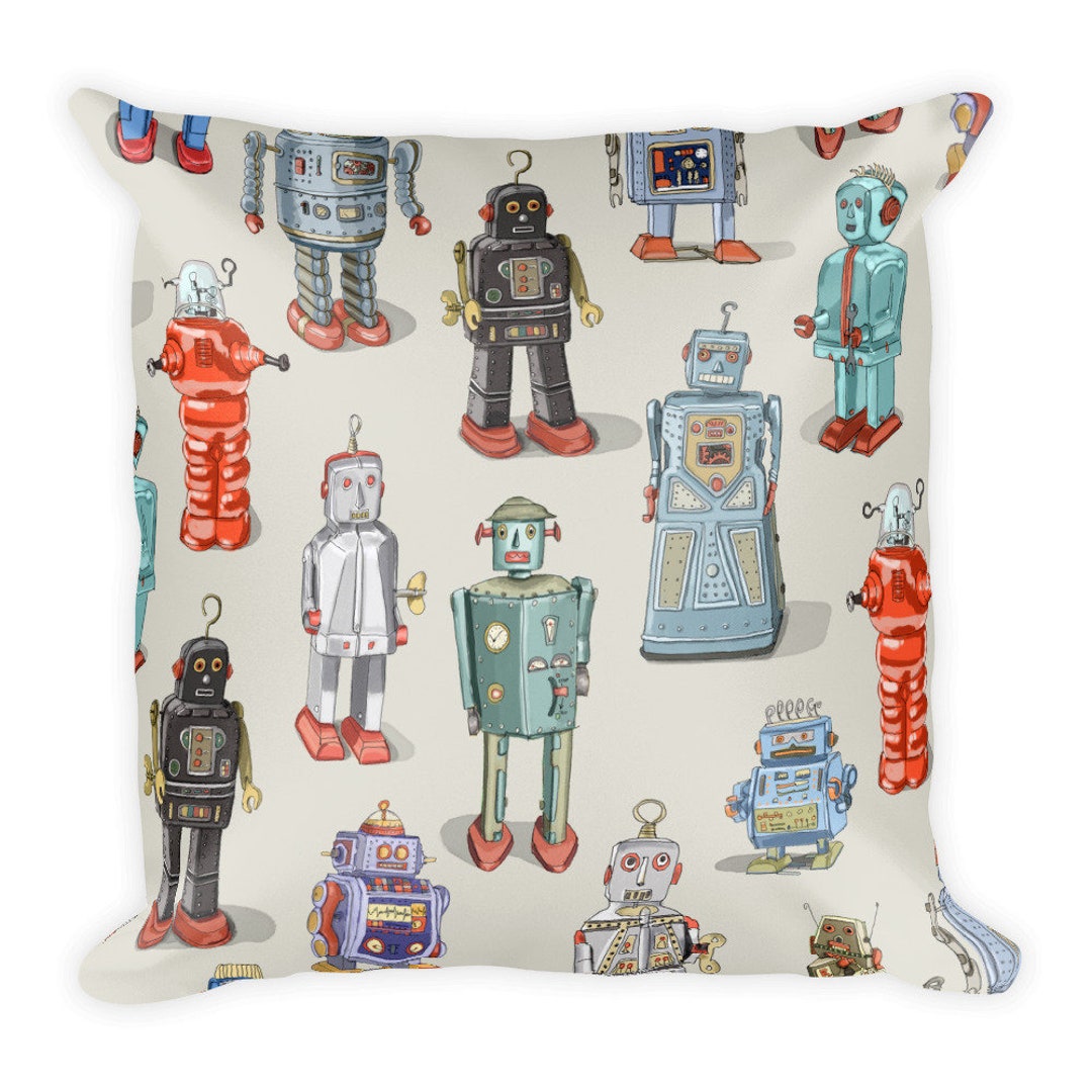 Fun Retro Robots Basic Decorative Throw Pillow - Etsy