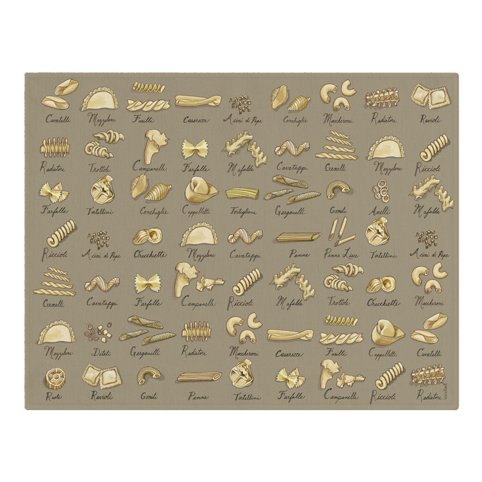 Italian Pasta Shapes Pattern Woven Placemat in Taupe - Etsy