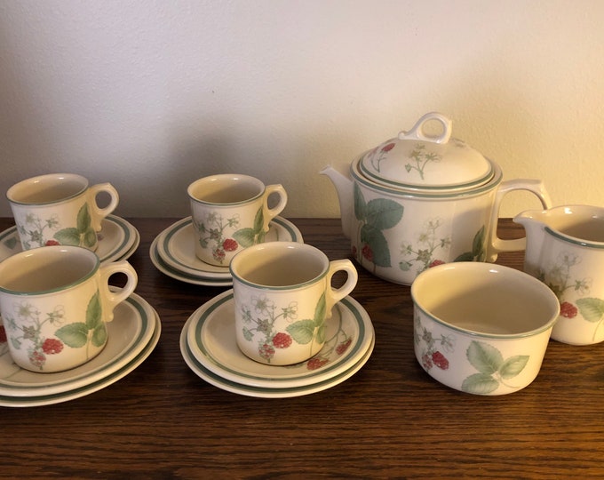 Choice Wedgwood Raspberry Cane Teapot Sugar Bowl Creamer Dessert Plates ...
