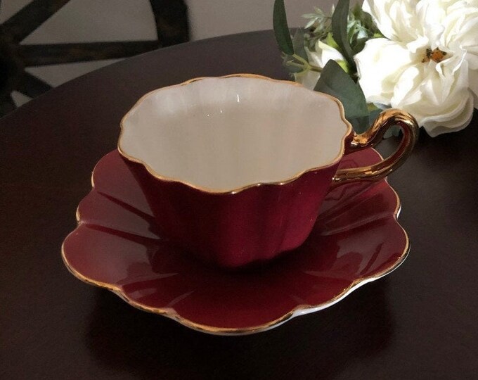 Vintage Royal Stuart Cup and Saucer Red Burgundy Teacup Bridal Party ...