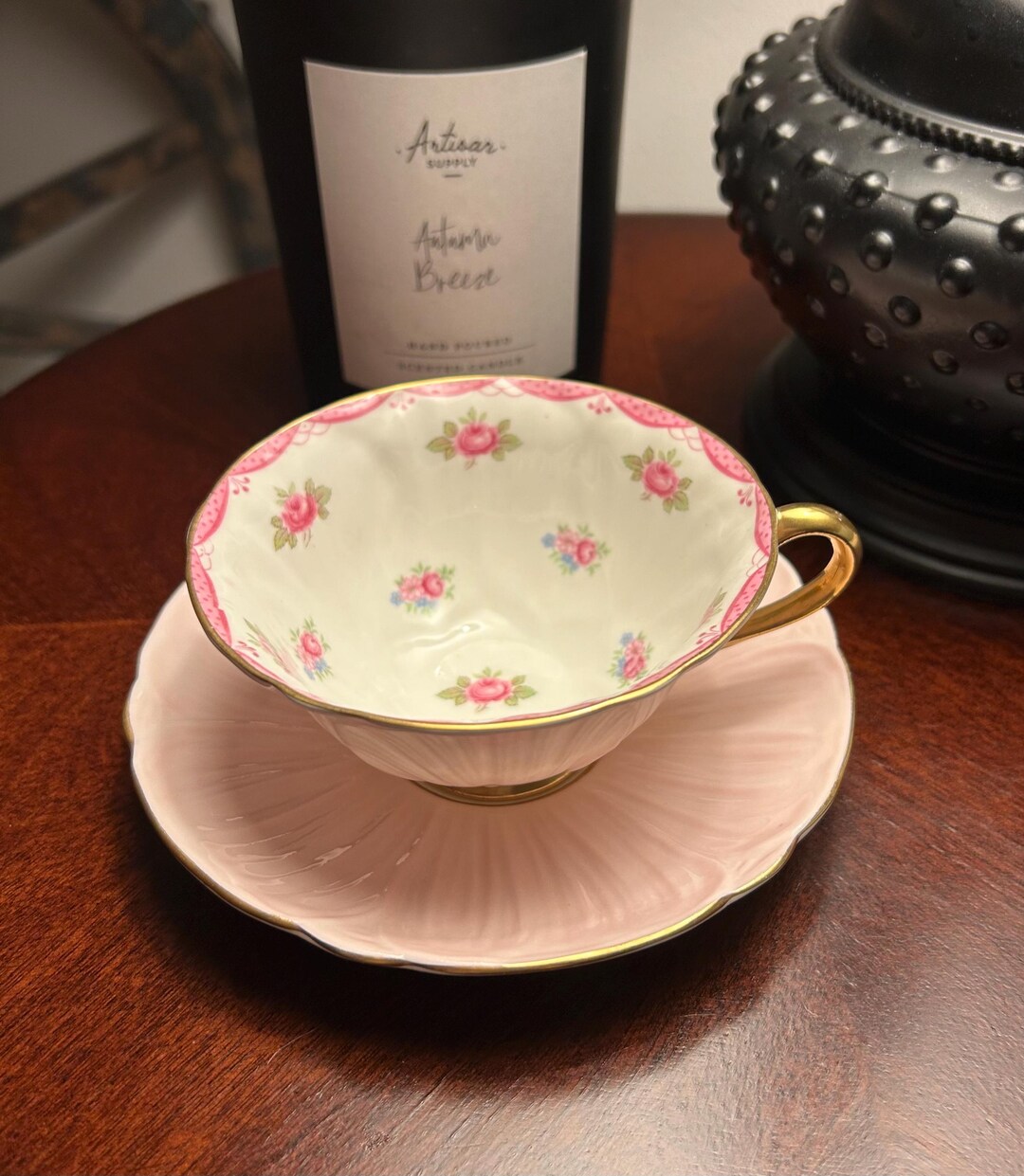 Shelley Oleander Teacup Cup Saucer Pink Roses Gold England Vintage Widemouth Cup Bridal Shower ...