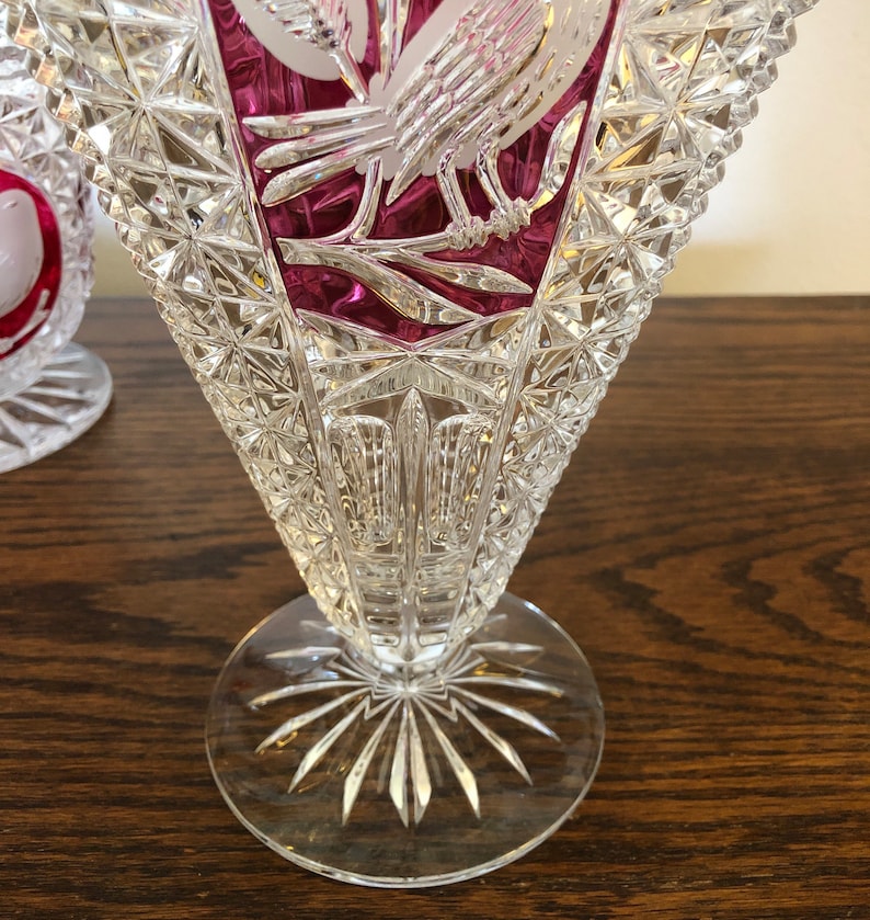 Hofbauer Ruby Red Byrdes Crystal Vase Birds Cut Glass German - Etsy