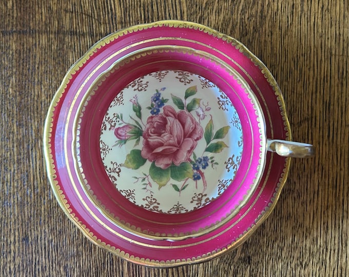 Aynsley Cup Saucer Teacup England Vintage Cup Burgundy Gold Pink Rose Gold Trim Tea Party Bridal ...
