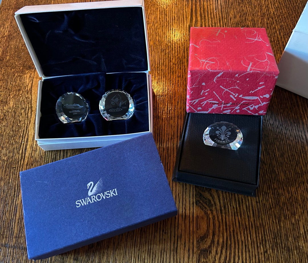 Swarovski 3 Small Crystal Paperweights 2001 Mistril, Harlequin Signed ...