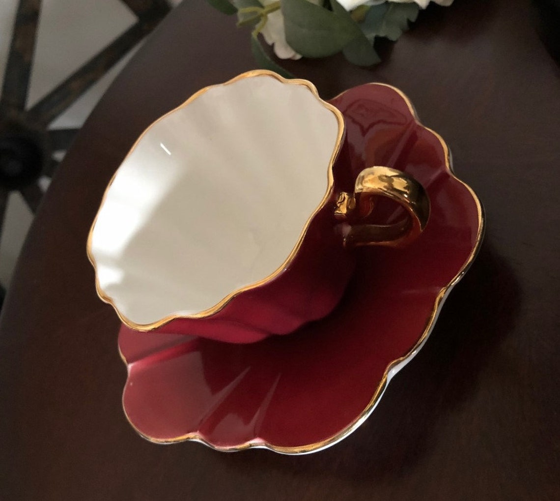Vintage Royal Stuart Cup and Saucer Red Burgundy Teacup Bridal | Etsy