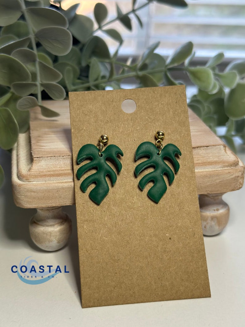 Handmade Polymer Clay Monstera Earrings | Lightweight Tropical Dangles ...