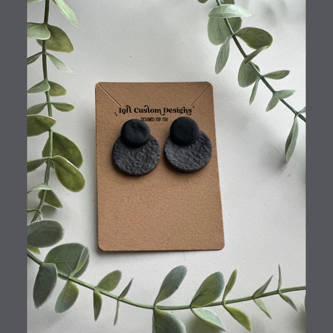 Big Stud Leopard Embossed Studs | Polymer Clay Earrings | Black and ...